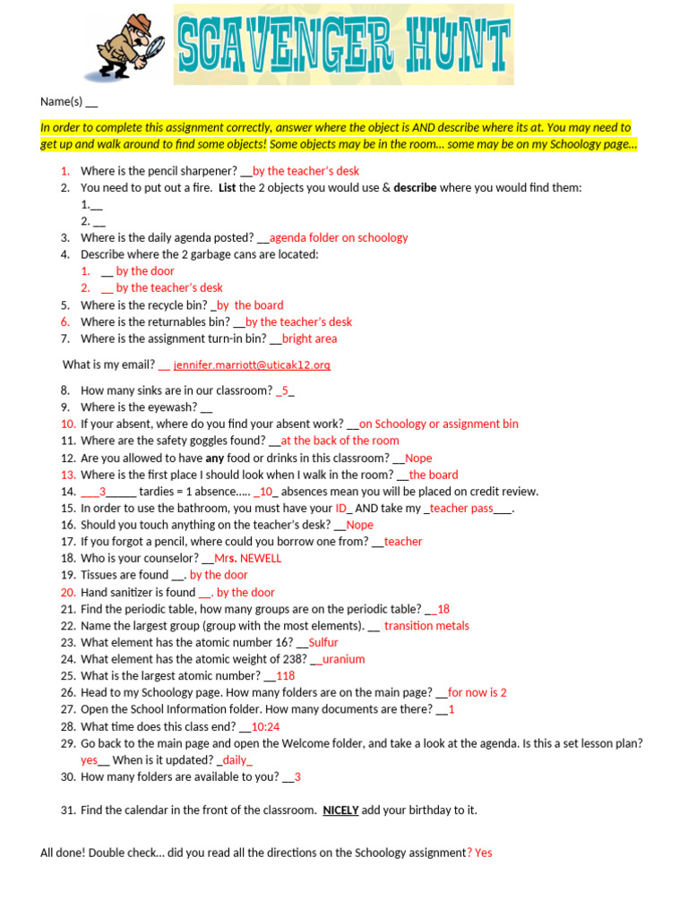 Chemisty Scavenger Hunt | PDF