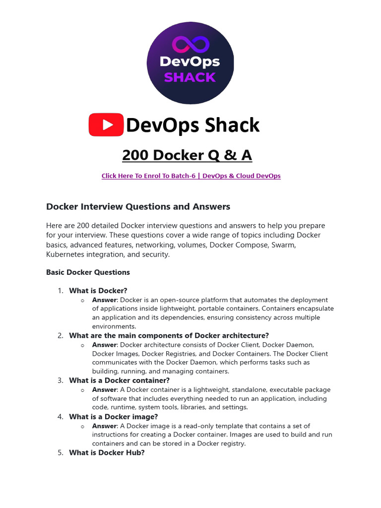 200 Docker Interview Q & A | PDF