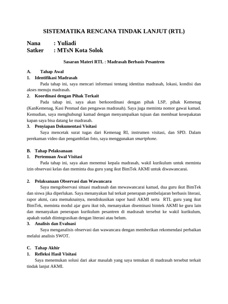 Sistematika Rencana Tindak Lanjut Akmi 2024 | PDF