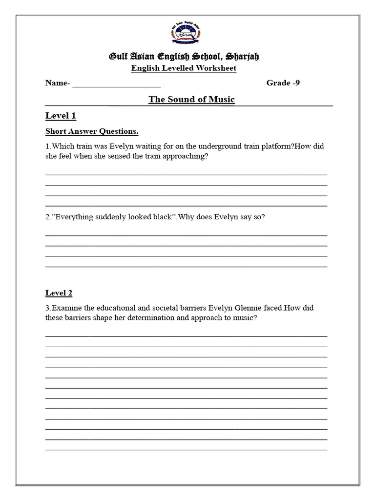 The Sound of Music-Levelled Worksheet-Grade 9-2 | PDF