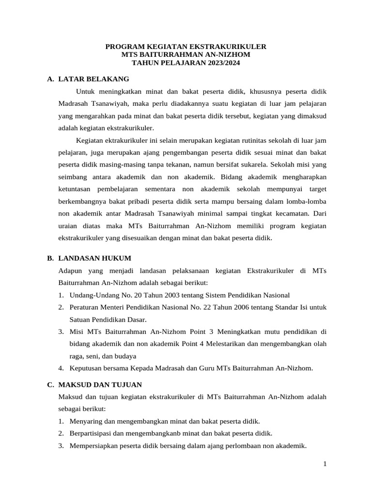 Program Eskul Mts 2023 | PDF