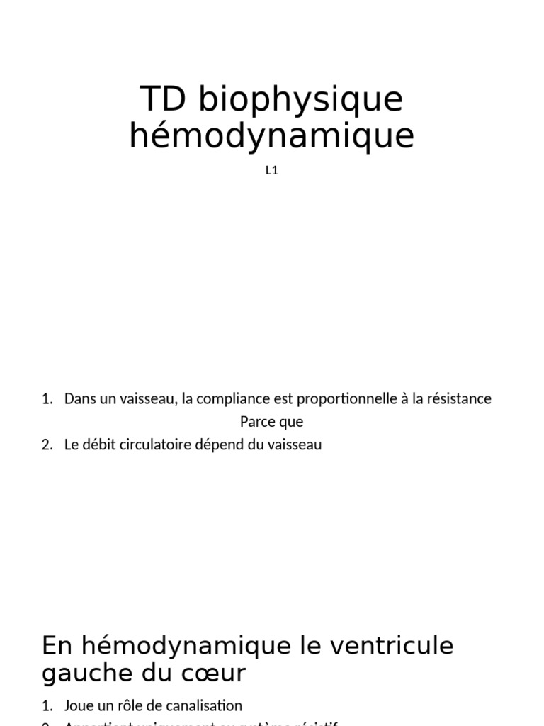 TD Biophysique Hémodynamique | PDF