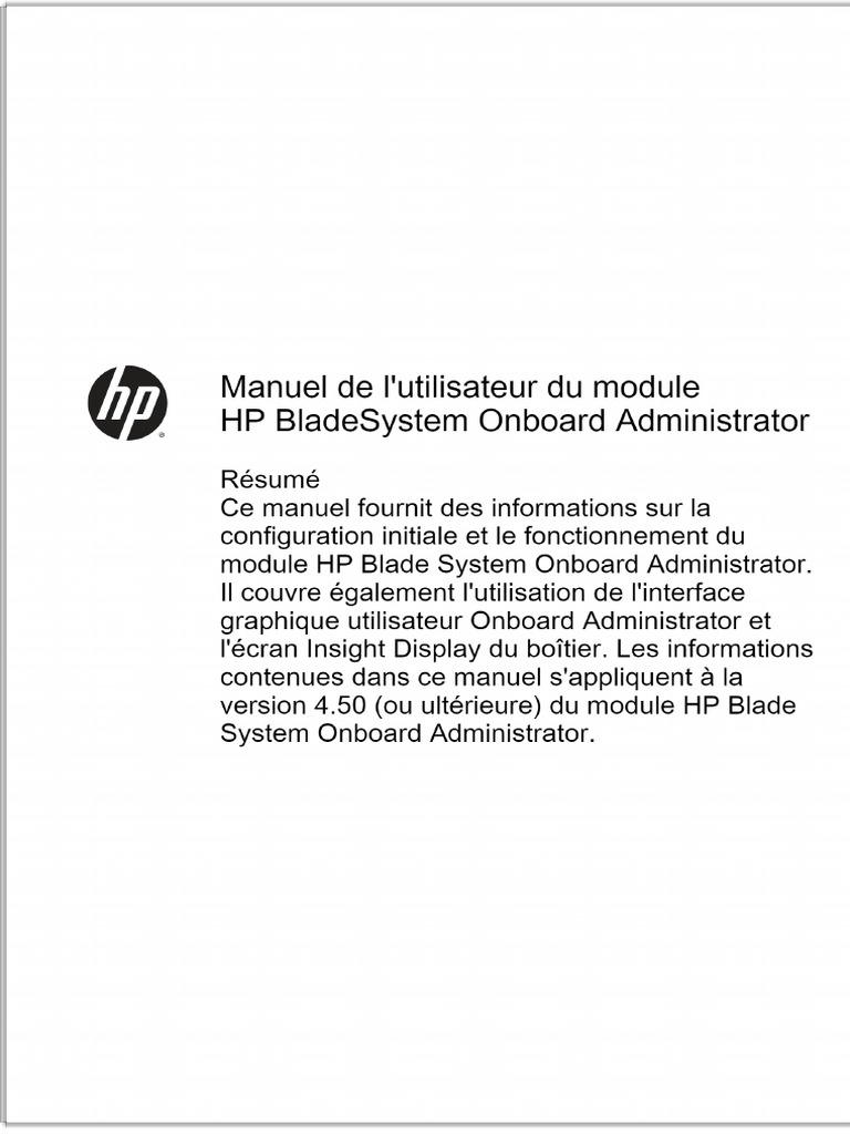 Manuel de L'utilisateur Du Module HP BladeSystem Onboard Administrator ...