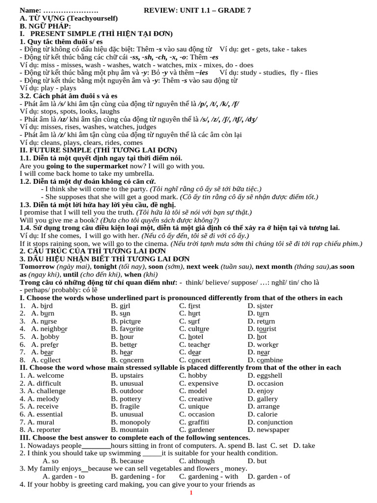 Review Unit1.1 E7 | PDF