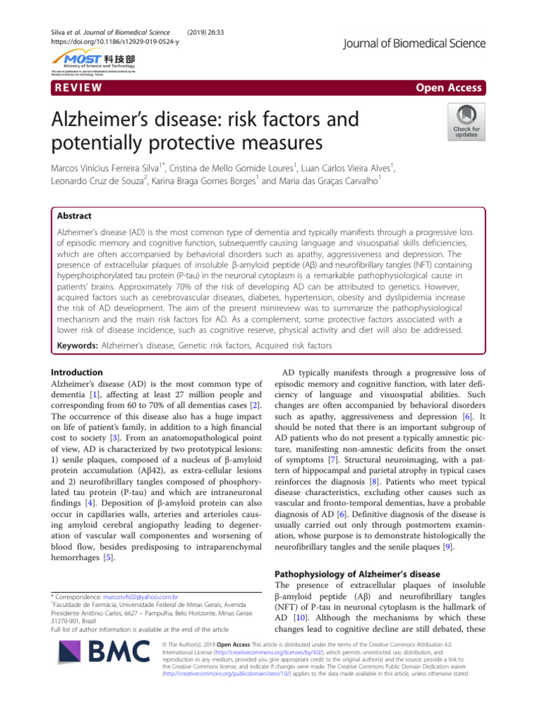 Alzheimer S Disease: Risk Factors and Potentially Protective Measures | PDF