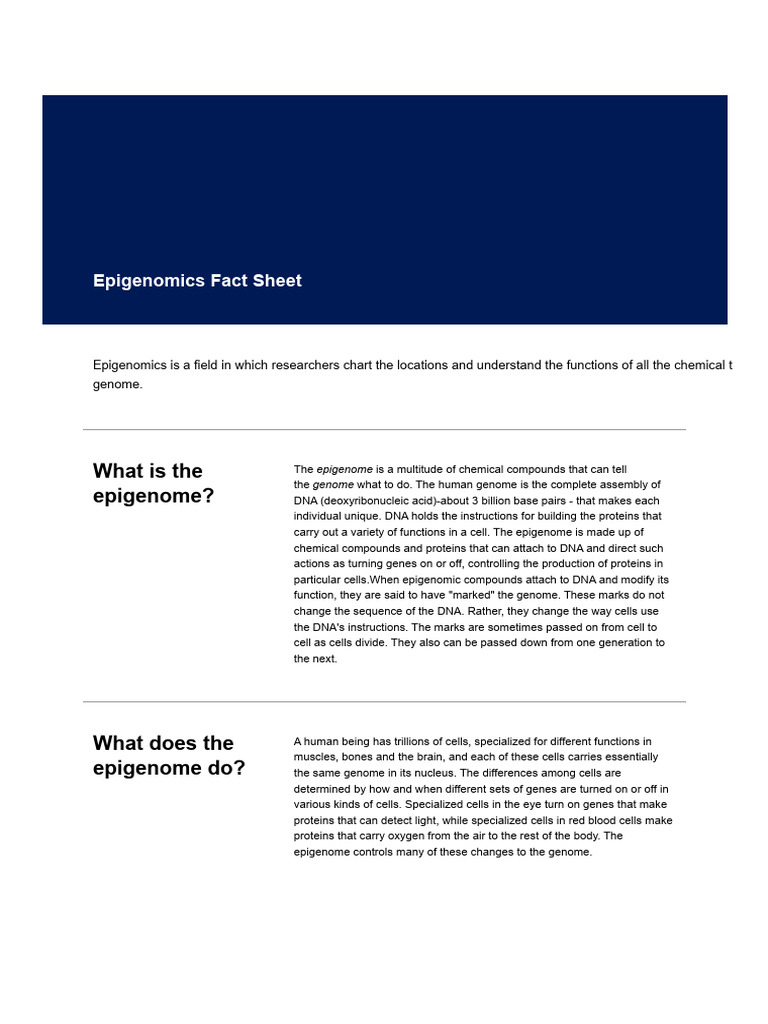 Epigenomics Fact Sheet | PDF