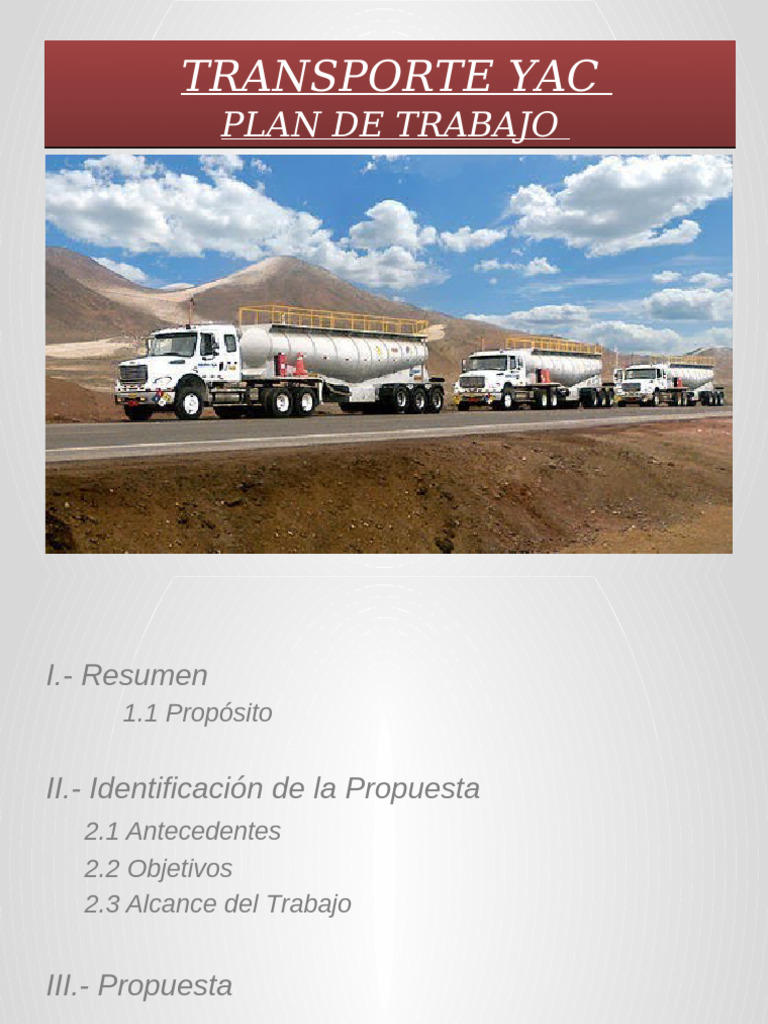 Plan de Trabajo Transporte Yac | PDF