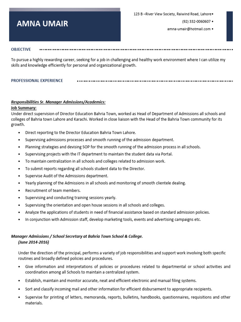 Amna Umair Resume | PDF | Individualized Education Program | Career ...