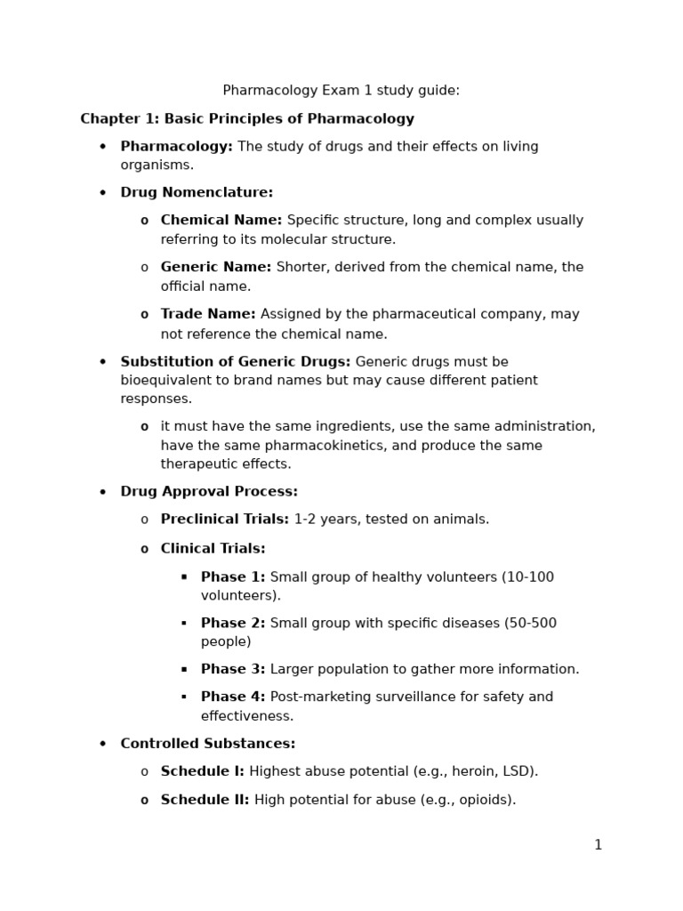 Pharmacology Exam 1 Study Guide Complete | PDF