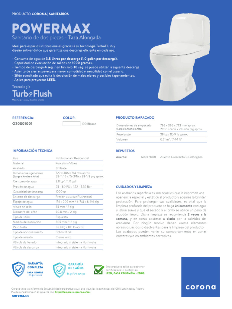 FT O20801001 Sanitario Powermax Bco | PDF