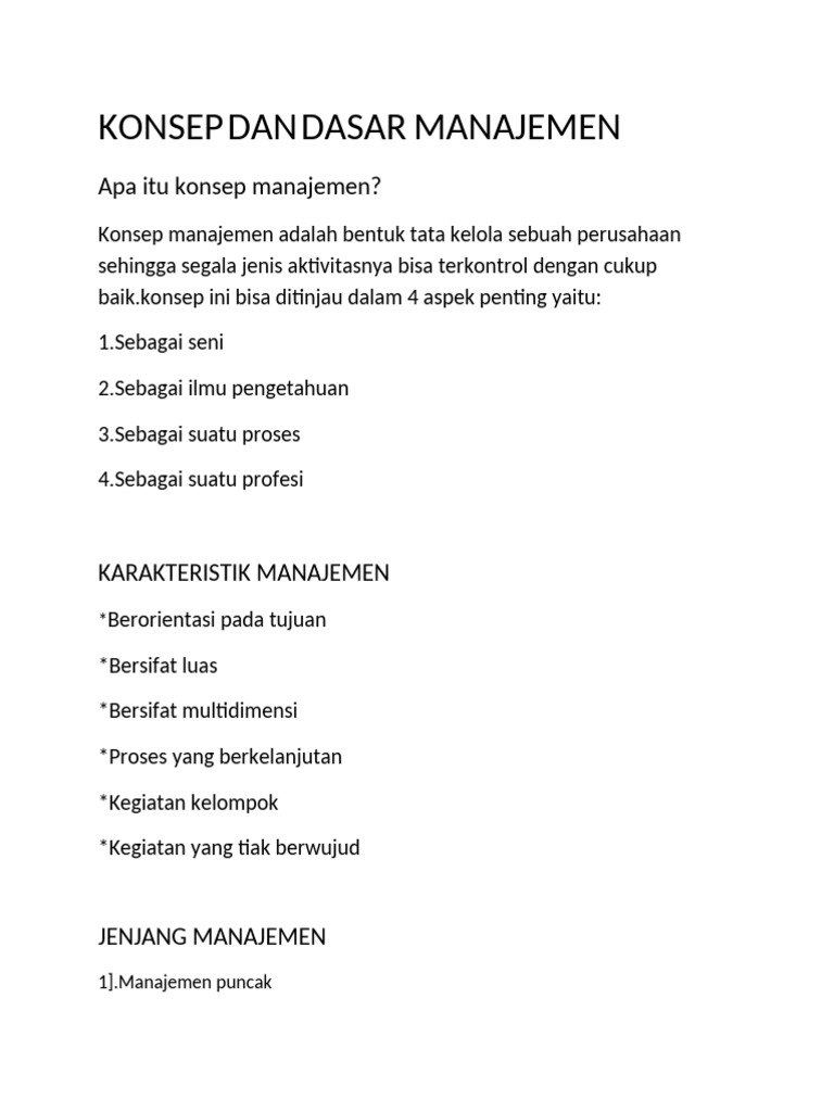 Konsep Dan Dasar Manajemen | PDF
