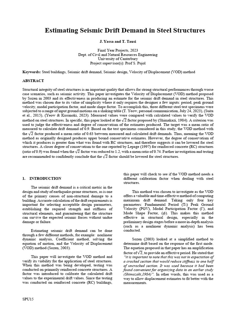 Estimating Seismic Drift Demands in Steel Structures - YassaTausi | PDF