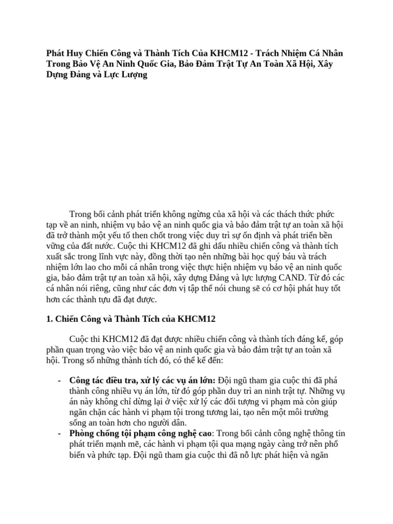 Phát Huy Chiến Công và Thành Tích Của KHCM12 | PDF