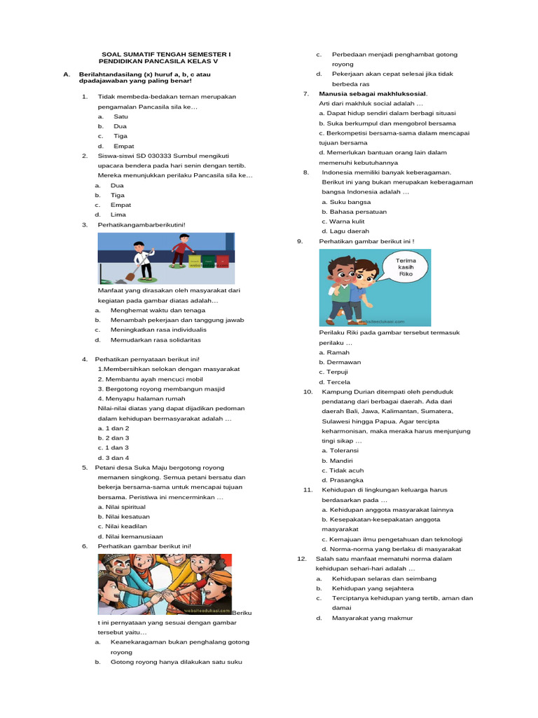 Soal STS 1 PPKN Kelas 5 | PDF