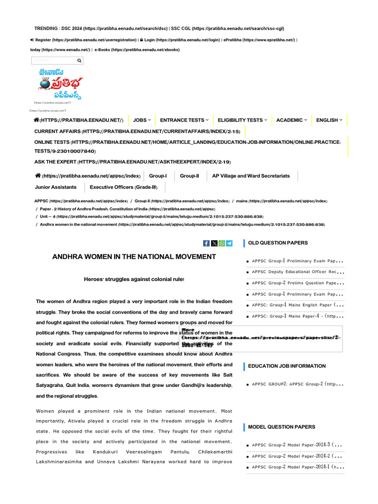 Andhra Women in The National Movement | PDF