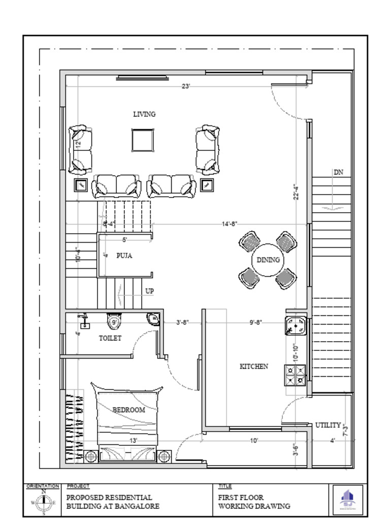 Living: Proposed Residential Building at Bangalore First Floor Working ...