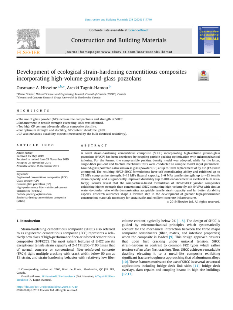 Development of Ecological Strain-Hardening Cementitious Composites ...