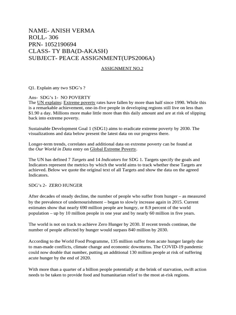2 Anish Verma 306 Peace Assignment 2 | PDF | Hunger | Social Science