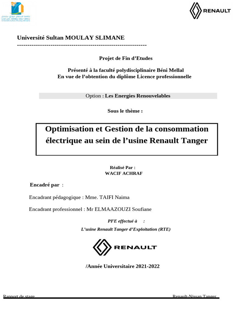 Rapport de Stage Pfe - Renault Tanger | PDF