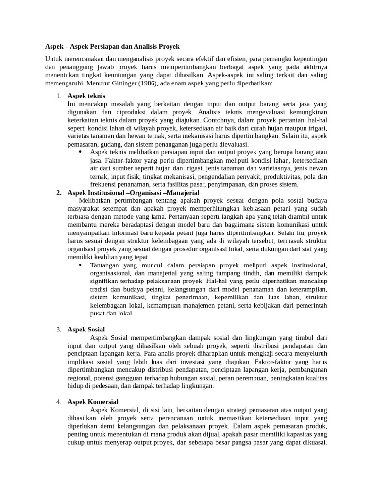 Aspek Aspek Persiapan Dan Analisis Proyek | PDF