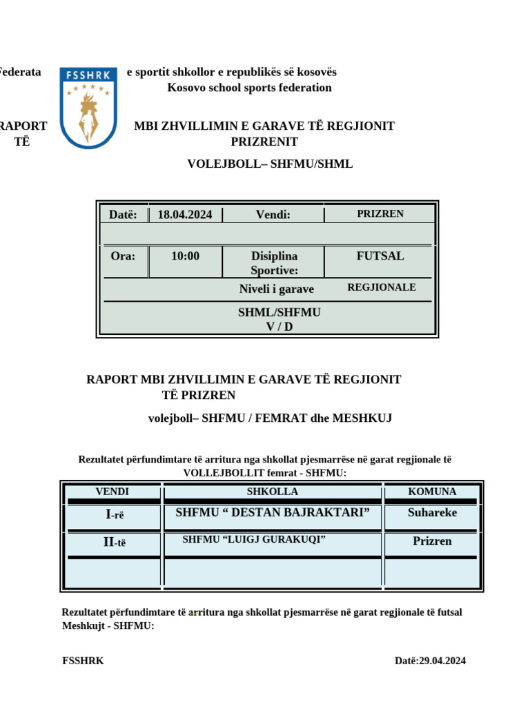 Raporti-Volejbolll-shfmu Dhe SHML 2024 | PDF