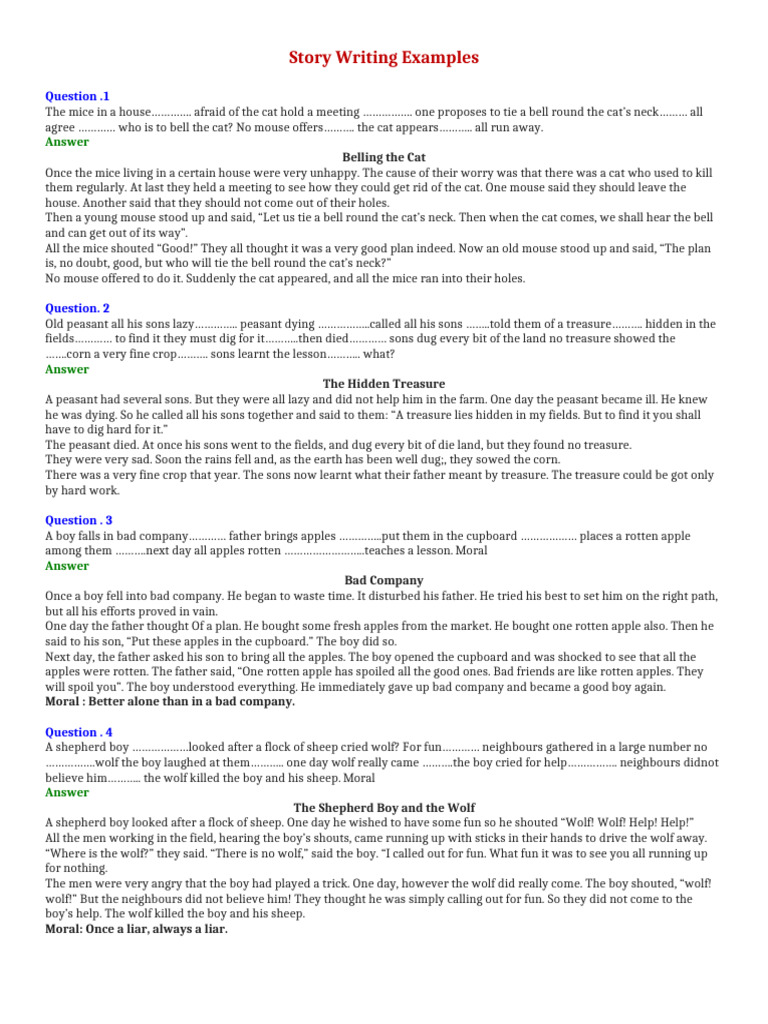 Story Writing Examples | PDF