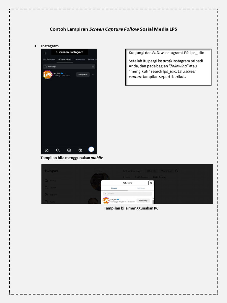 Panduan Lampiran Screen Capture Follow Sosial Media - Lps | PDF