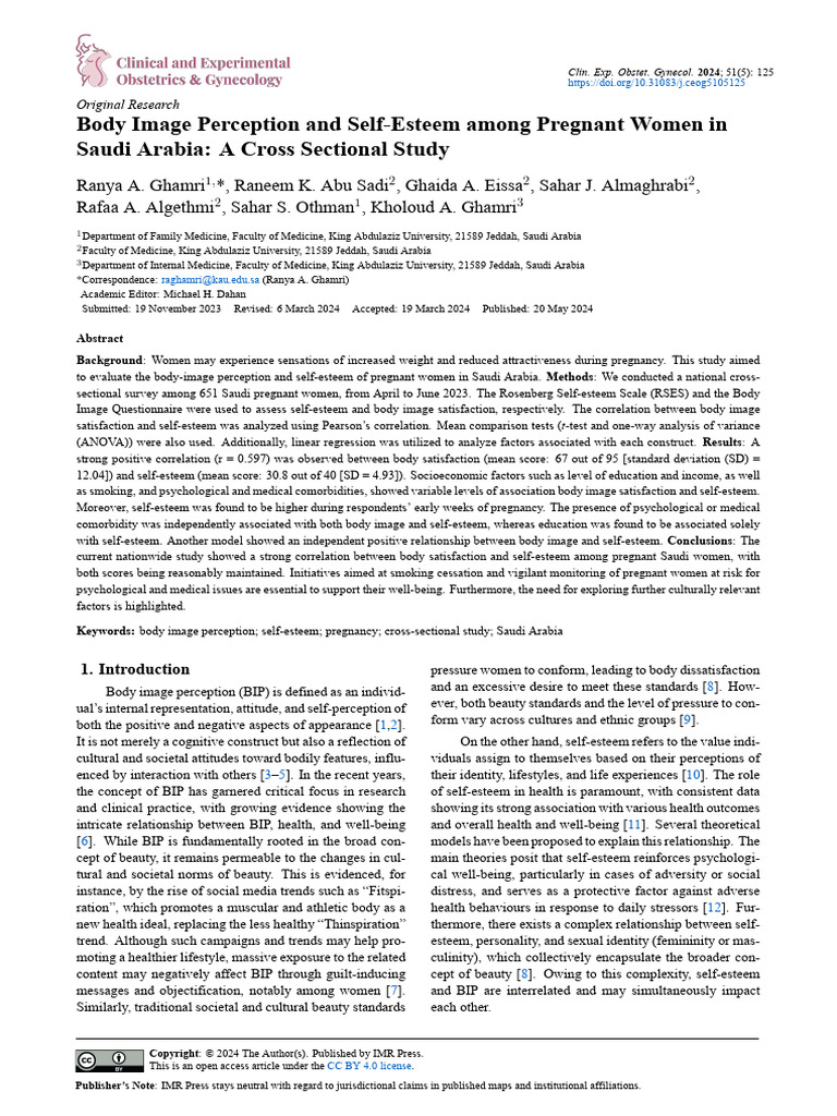 Body Image Perception and Self-Esteem Among Pregna | PDF