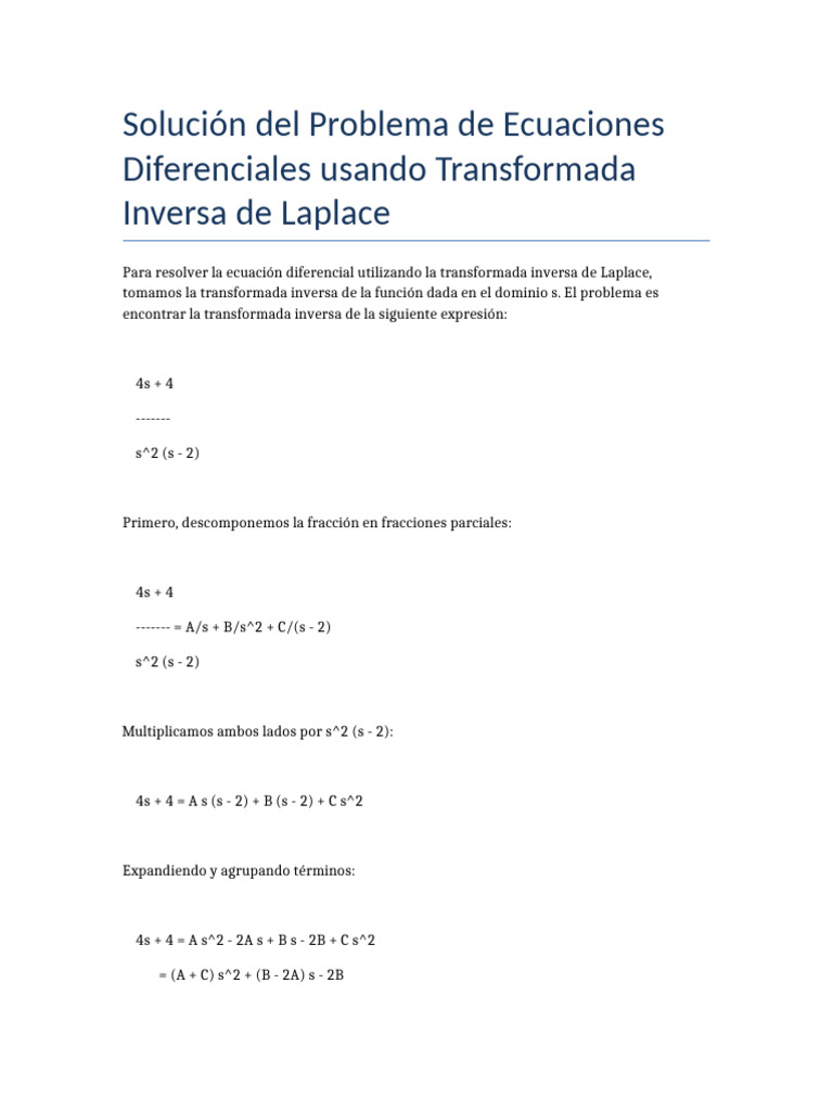 Solucion Problema Ecuaciones Diferenciales Laplace Inversa 2 | PDF