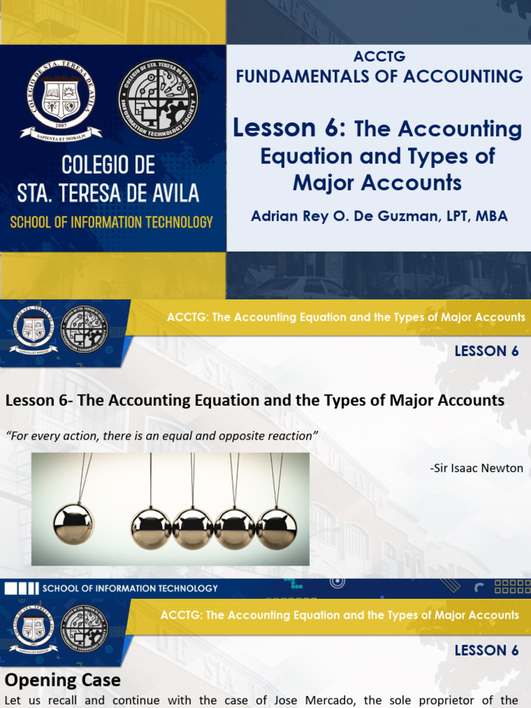 Lesson 6 The Accounting Equation Types of Major Accounts | PDF