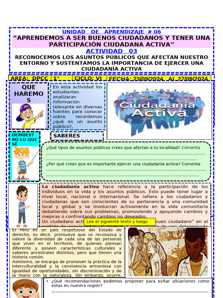 Actividad 3 DPCC 1° Unidad 6 | PDF