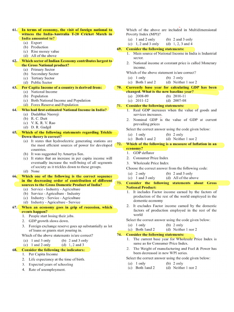 Economy Indicators Q 61 - 120 Q & A | PDF