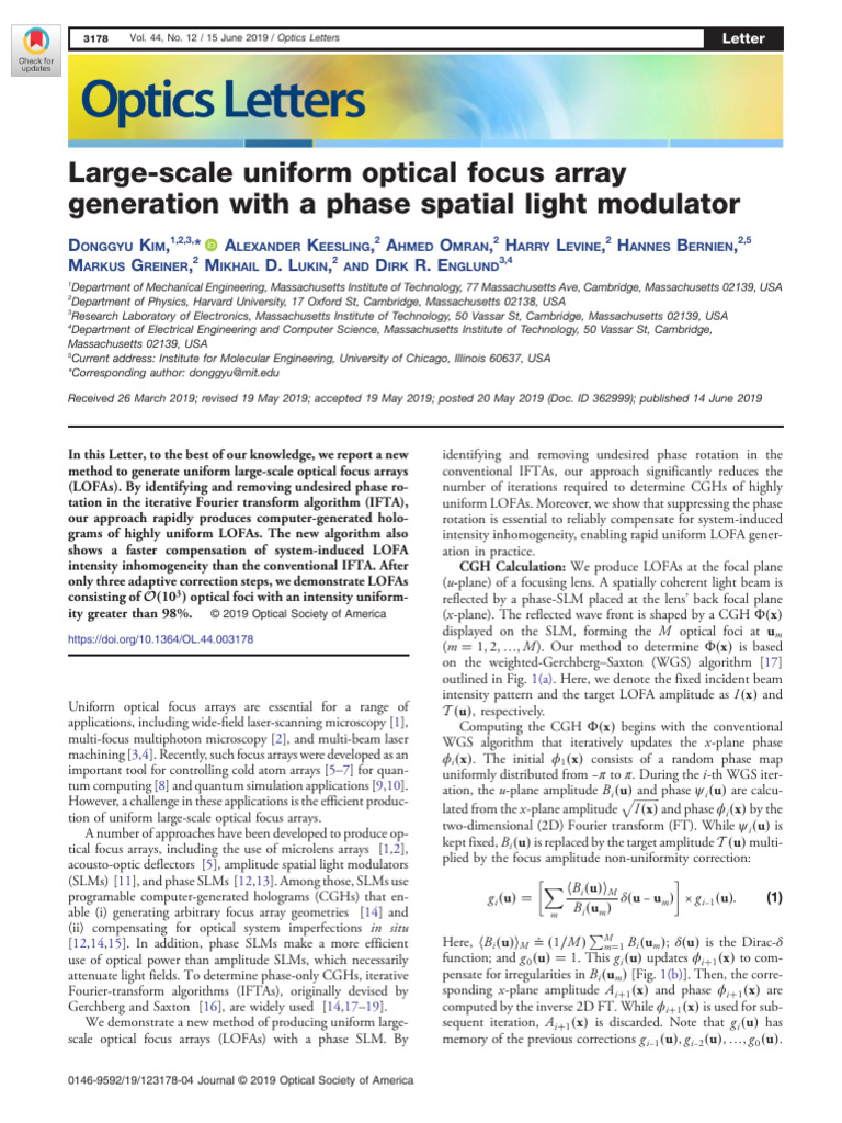 Large-Scale Uniform Optical Focus Array Generation With A Phase Spatial ...