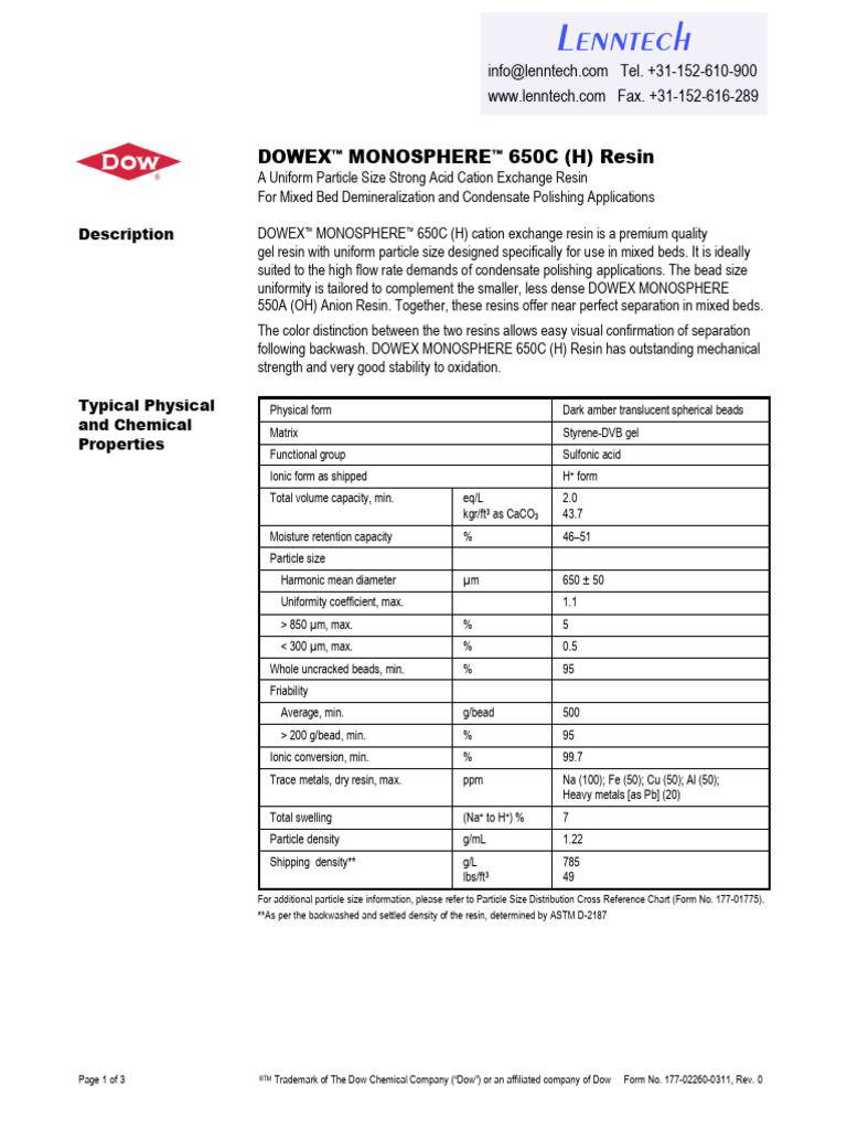 Dowex Monosphere 650C H L | PDF