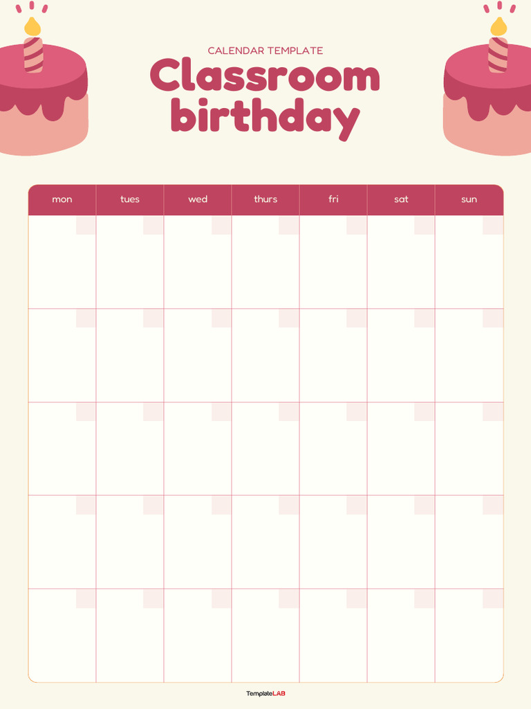 Classroom Birthday Calendar Template | PDF