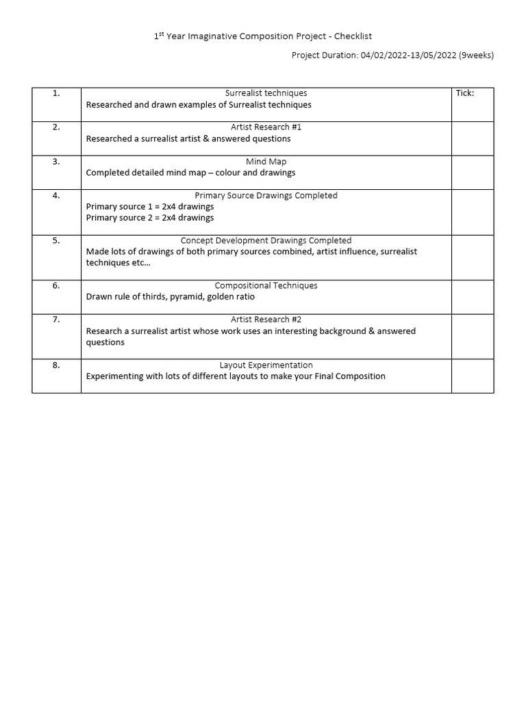 1st Year Imaginative Composition Project | PDF