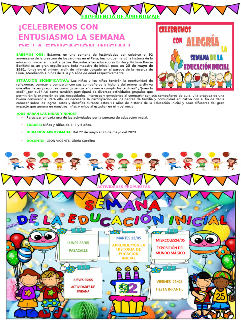 Celebremos Con Entusiasmo La Semana de La Educación Inicial-1 | PDF