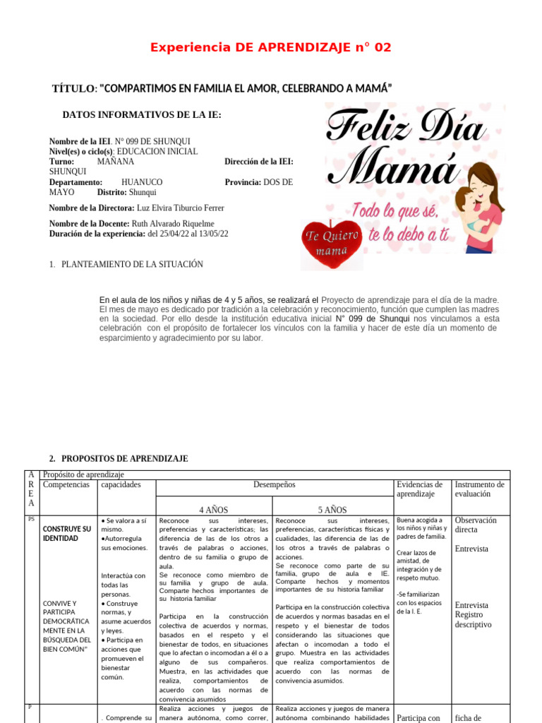 Experiencia de Aprendizaje #02 | PDF