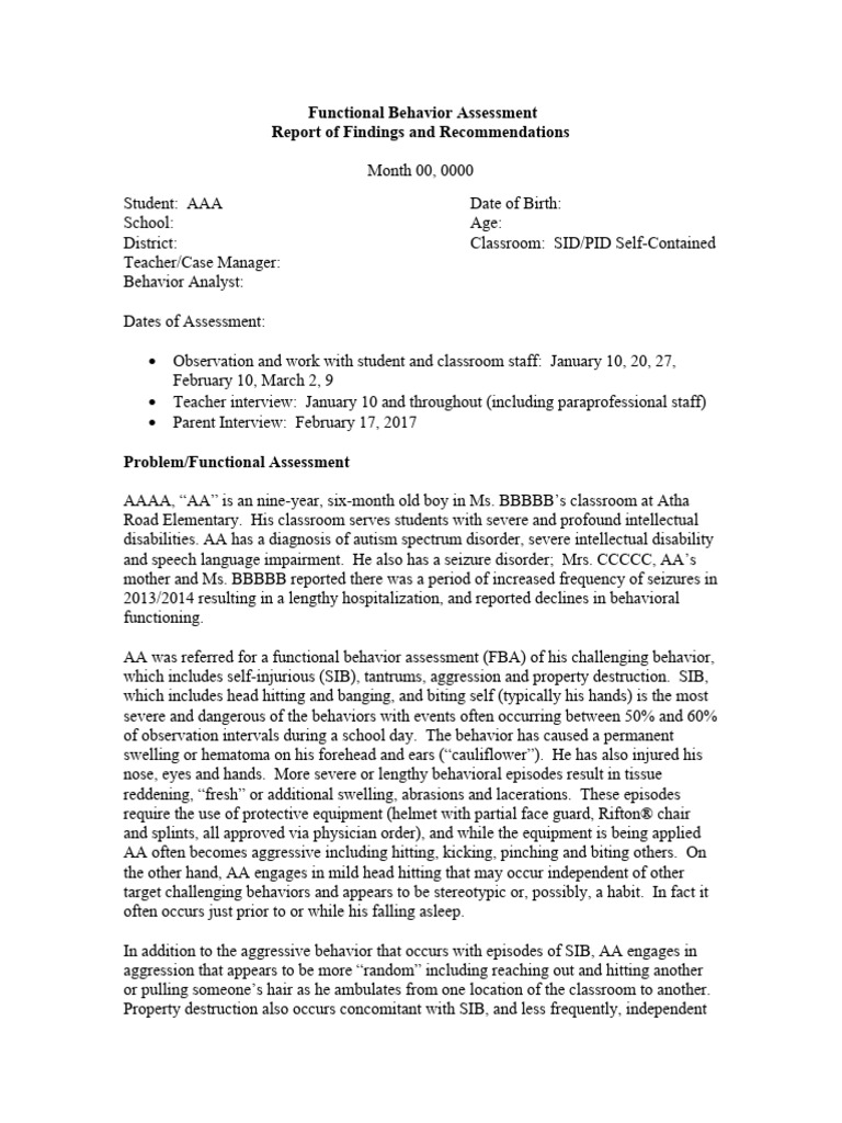 Sample FBA | PDF | Reinforcement | Aggression