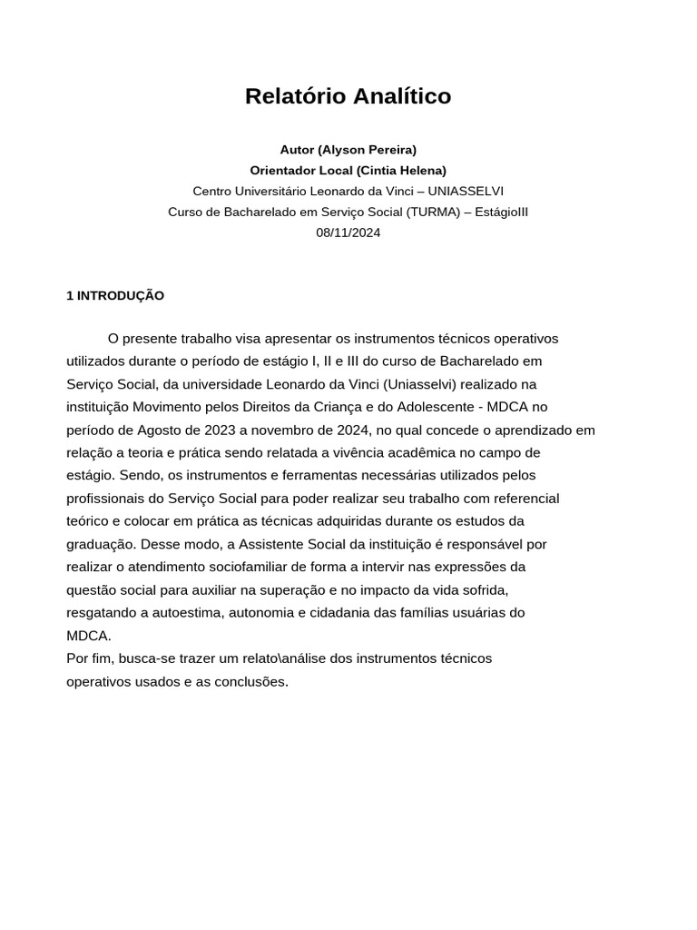 Relatorio Analitico Alyson | PDF