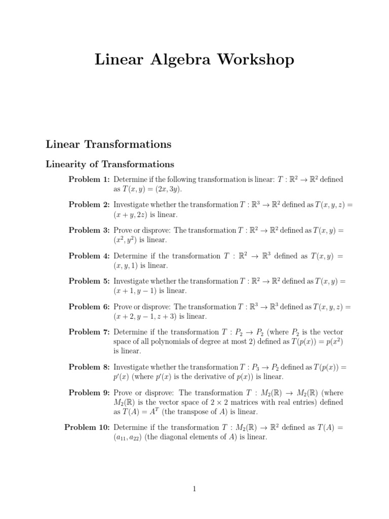 Linear Transformations Workshop | PDF