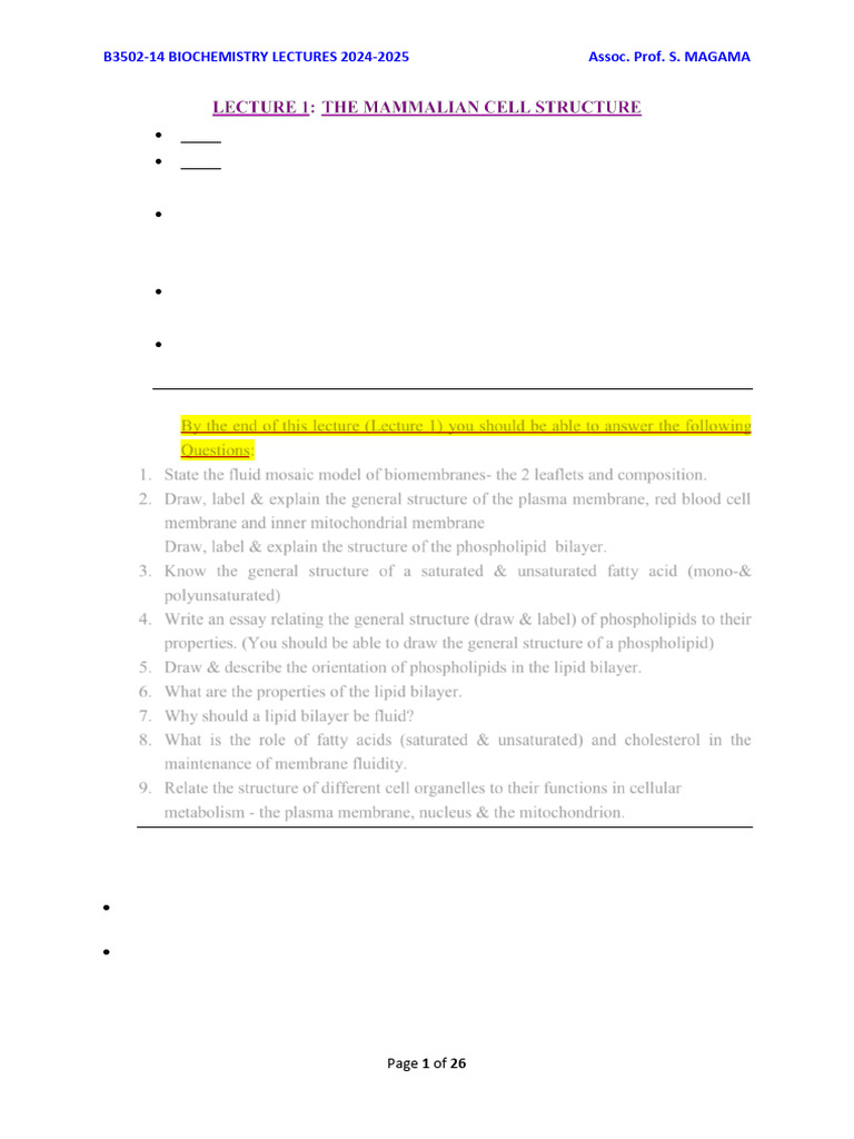 2024-2025-B3502-Lecture 1+ Lecture 2-Mammalian Cell Structure-Thuto ...