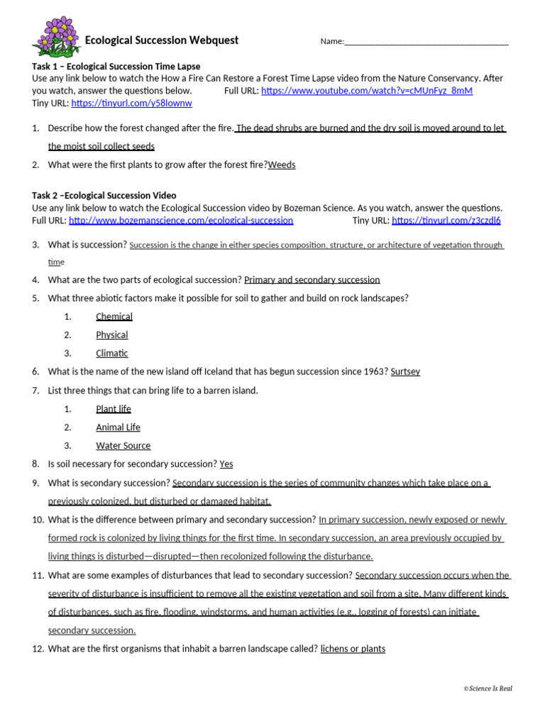 4ecological Succession Webquest - Science Is Real | PDF