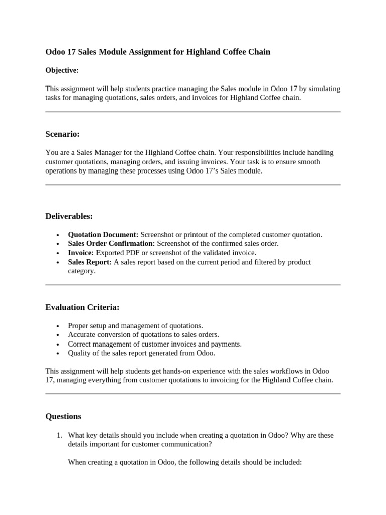 Assignment 1.7 Sales Module | PDF
