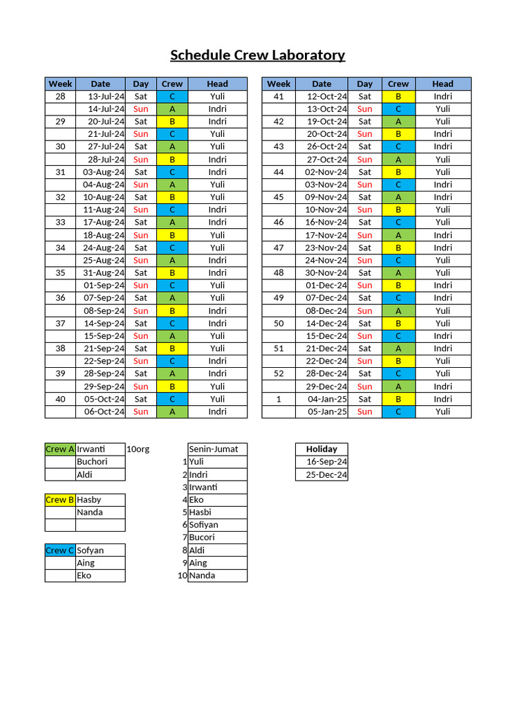 Crew Laboratory Schedule 2024-2025 | PDF