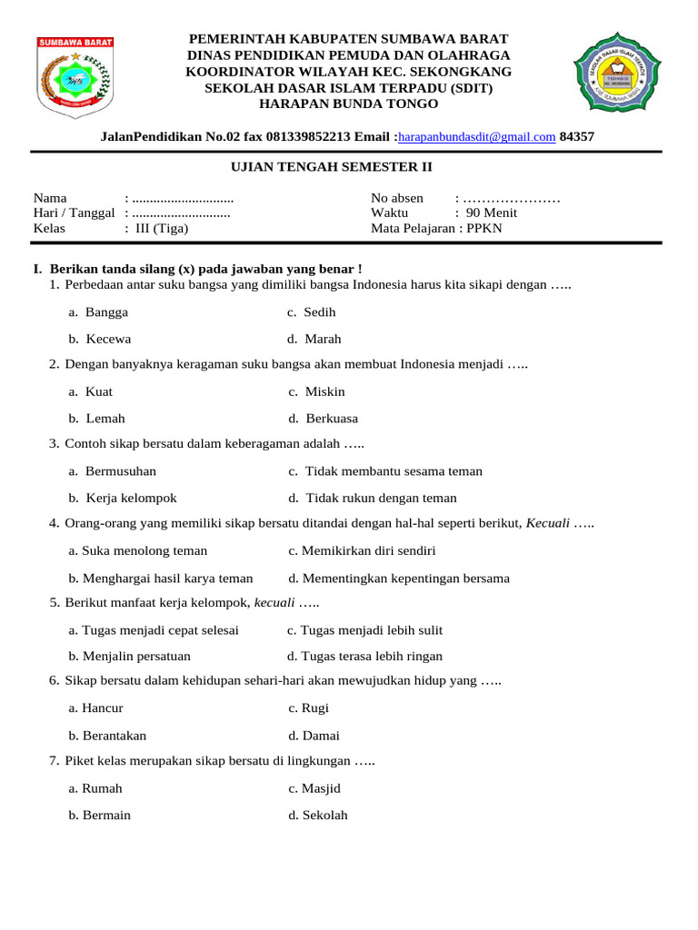 Soal PPKN KELAS III | PDF