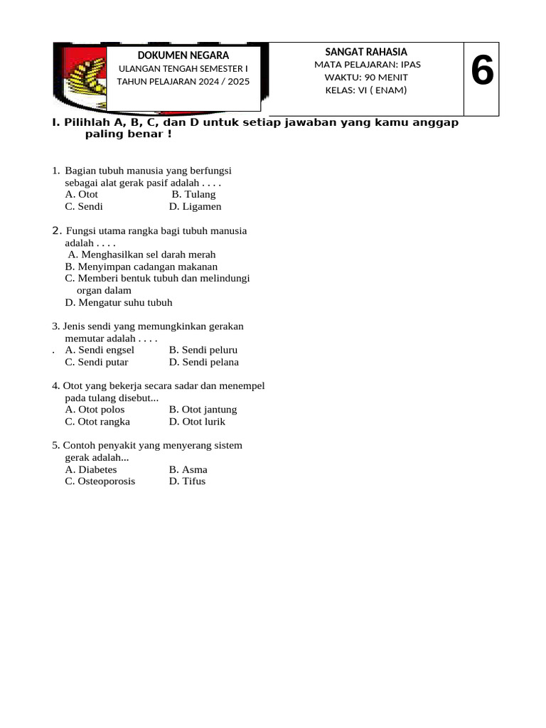 Uts Ipas Kelas 6 Kumer | PDF