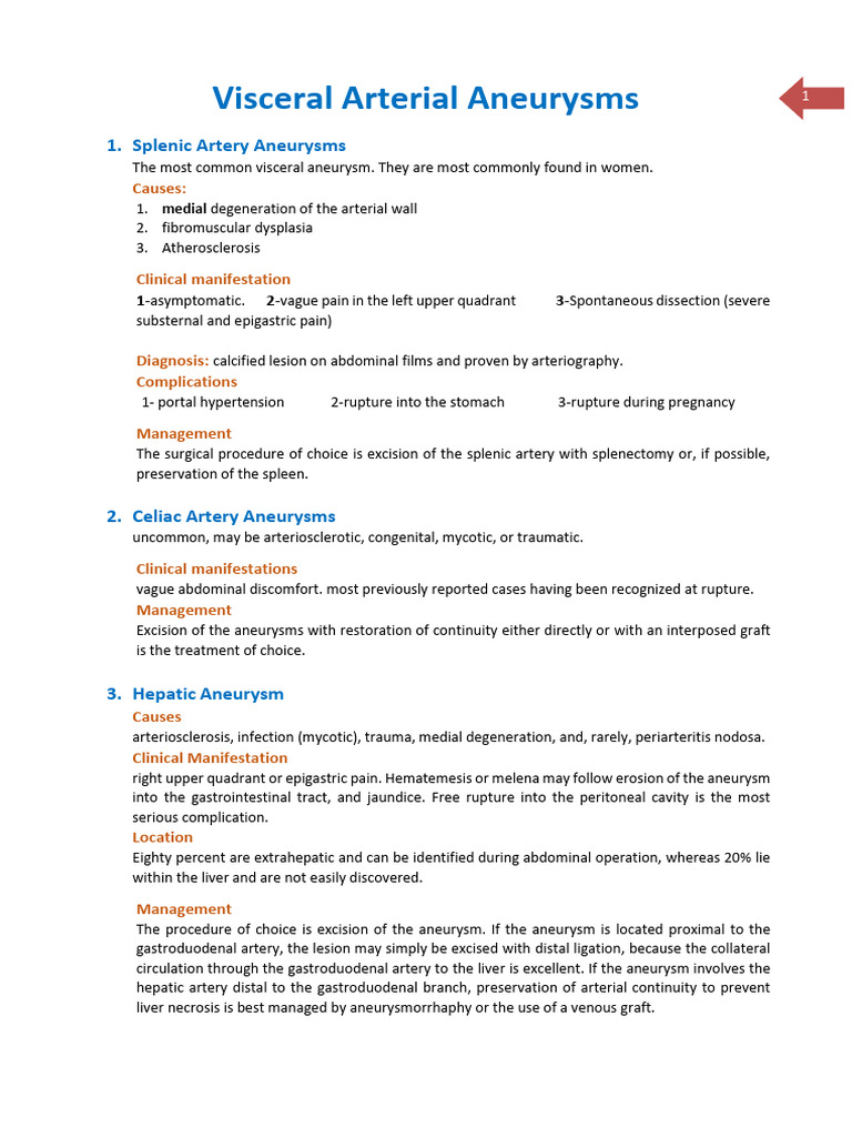 Visceral Arterial Aneurysms | PDF