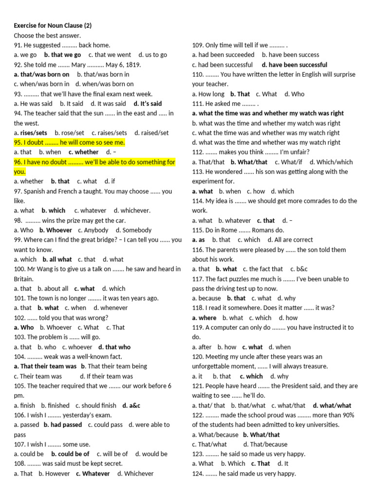 Noun Clause Practice 2 | PDF