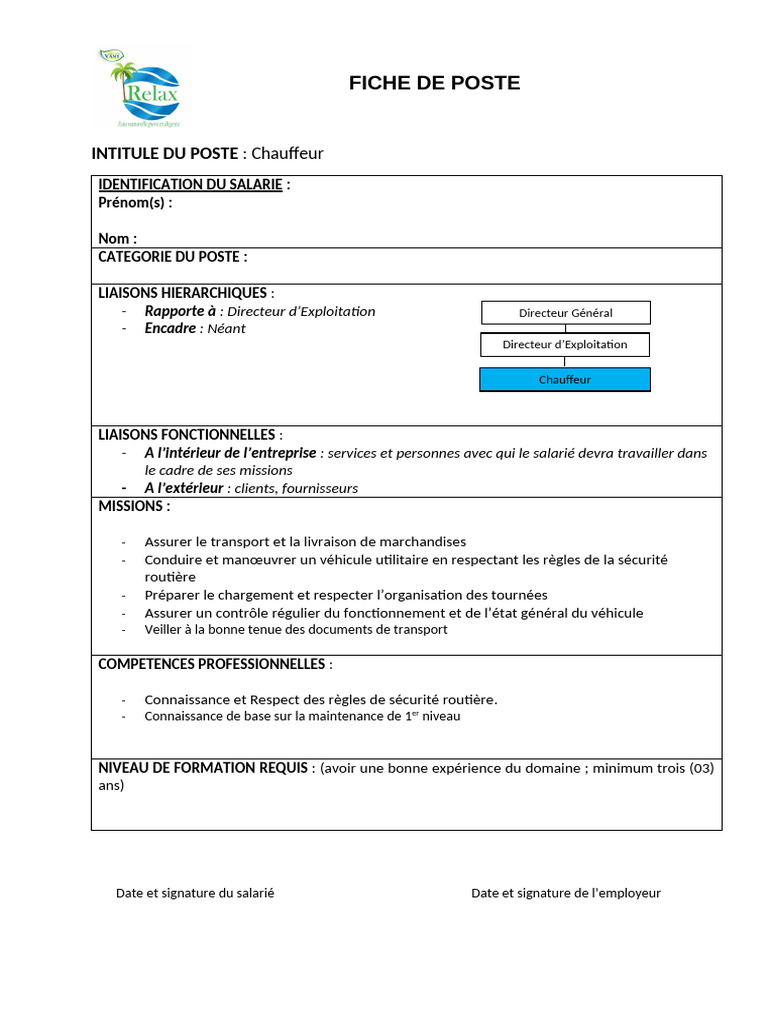 Fiche de Poste Chauffeur | PDF